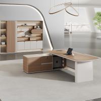 China PVC Coated Curved Top Boss Desk with Voice Activated LED Lighting 450lb Capacity for sale