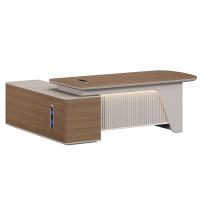 China PVC Coated Curved Top Boss Desk with Voice Activated LED Lighting 450lb Capacity for sale
