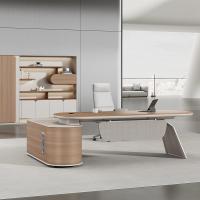 China Smart Executive PVC Coated Curved Desk with Voice Control Mood Light 450lb Capacity for sale