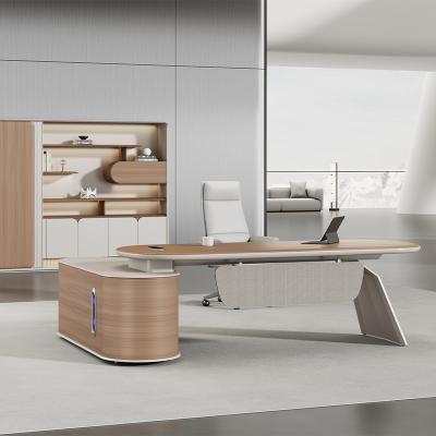 China Smart Executive PVC Coated Curved Desk with Voice Control Mood Light 450lb Capacity for sale
