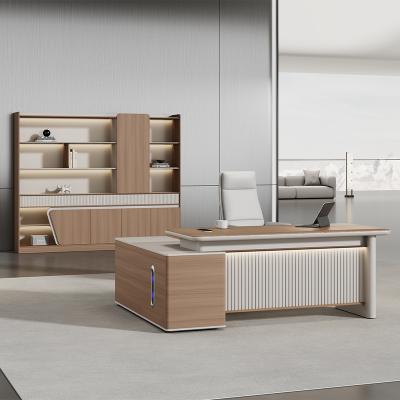 China Curved PVC Coated Executive Desk with Voice Activated Ambient Light 180x70cm E0 Particle Board for sale
