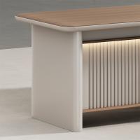 China Curved PVC Coated Executive Desk with Voice Activated Ambient Light 180x70cm E0 Particle Board for sale