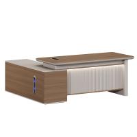 China Curved PVC Coated Executive Desk with Voice Activated Ambient Light 180x70cm E0 Particle Board for sale