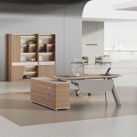 China Ergonomic PVC Coated Curved Top Business Desk with Smart Voice Control Ambient Lighting 450lb Capacity for sale