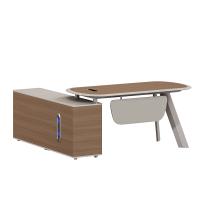 China Ergonomic PVC Coated Curved Top Business Desk with Smart Voice Control Ambient Lighting 450lb Capacity for sale