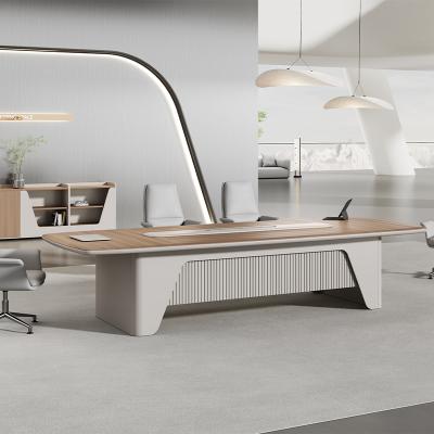 China PVC Coated Curved Desktop Conference Table with Power Rail and Wire Box 180x90cm for sale