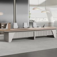 China PVC Coated Curved Desktop Conference Table with Power Rail and Wire Box 180x90cm for sale
