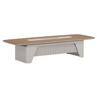 China PVC Coated Curved Desktop Conference Table with Power Rail and Wire Box 180x90cm for sale