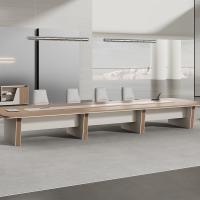 China PVC Coated Curved Conference Table 180x90cm with Power Rail and Wire Box Painted Finish Modern Meeting Desk for sale