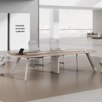 China PVC Vinyl Laminated Round Edge Conference Table Glossy Painted Surface 1800x900mm Office Meeting Room for sale