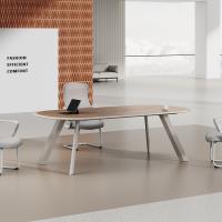 China PVC Vinyl Laminated Round Edge Conference Table Glossy Painted Surface 1800x900mm Office Meeting Room for sale
