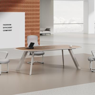 China PVC Vinyl Laminated Round Edge Conference Table Glossy Painted Surface 1800x900mm Office Meeting Room for sale