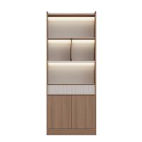 China Voice Activated PVC Foil Coated Storage Cabinet 450lb Capacity Curved Paint-Look Surface with Smart Light Strip for sale