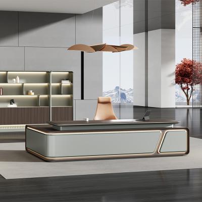 China Modern Ergonomic PVC Coated Curved Top Business Desk with Smart Voice Control Ambient Lighting 450lb Capacity for sale