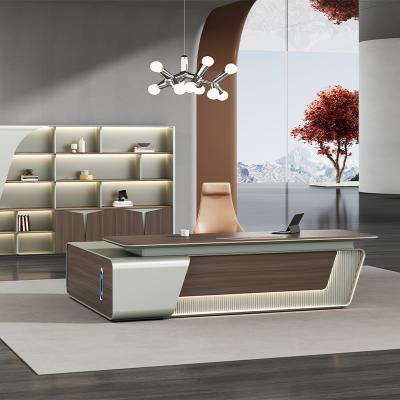 China PVC Coated Curved Executive Office Desk with Voice Controlled LED Light 450lb Capacity for sale
