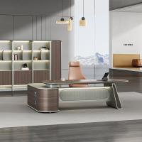 China Intelligent PVC Coated Curved Manager Desk with Voice Controlled Ambient Light 450lb Capacity for sale