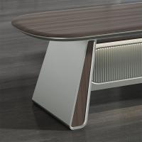 China Intelligent PVC Coated Curved Manager Desk with Voice Controlled Ambient Light 450lb Capacity for sale