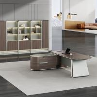 China Intelligent PVC Coated Curved Manager Desk with Voice Controlled Ambient Light 450lb Capacity for sale