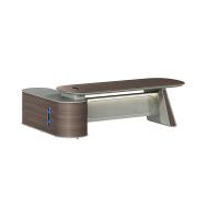 China Intelligent PVC Coated Curved Manager Desk with Voice Controlled Ambient Light 450lb Capacity for sale