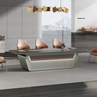 China PVC Vinyl Laminated Round Edge Conference Table 1800x900mm Glossy Painted Surface Office Meeting Desk for sale