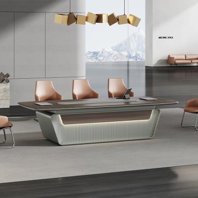 China PVC Vinyl Laminated Round Edge Conference Table 1800x900mm Glossy Painted Surface Office Meeting Desk for sale