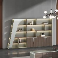 China Curved PVC Membrane Pressed File Cabinet Glossy Painted Style with Voice Controlled Lighting Strip 450lb Capacity for sale