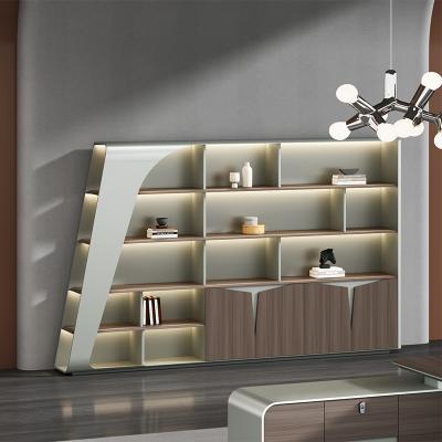China Curved PVC Membrane Pressed File Cabinet Glossy Painted Style with Voice Controlled Lighting Strip 450lb Capacity for sale