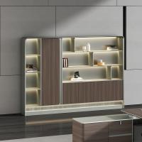 China Smart PVC Overlaid Lateral File Cabinet Arc Shape Paint Finish Voice Control LED Light Strip 3 Drawer for sale