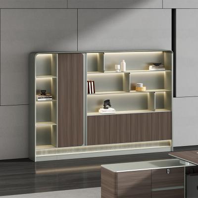 China Smart PVC Overlaid Lateral File Cabinet Arc Shape Paint Finish Voice Control LED Light Strip 3 Drawer for sale