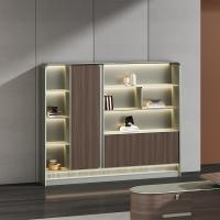 China Smart PVC Overlaid Lateral File Cabinet Arc Shape Paint Finish Voice Control LED Light Strip 3 Drawer for sale