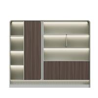 China Smart PVC Overlaid Lateral File Cabinet Arc Shape Paint Finish Voice Control LED Light Strip 3 Drawer for sale