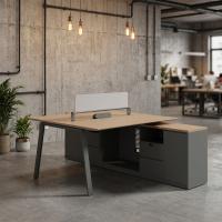 China Opposing 2-Seat Workstation with Figure-8 Metal Legs Pre Installed Power Socket Durable Office Desk 450lb Capacity for sale