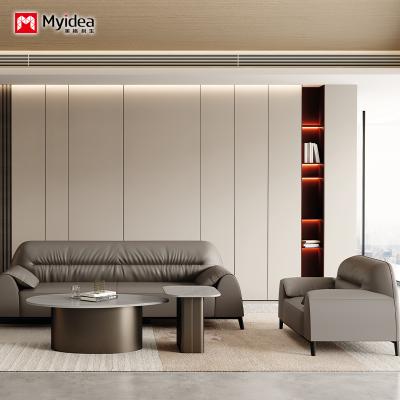 China Modern Office Leather Sofa with High Resilience Cushion and Stainless Steel Legs 770x830x840mm for sale