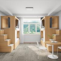 China Single Capsule Pod Twin Loft Bunk Bed with Stairs Desk and Slide - 2600×900×2400mm Dormitory Furniture for sale