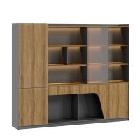 China Dark Wood Grain File Cabinet, Storage Cabinet Suitable for Offices, Equipped with Light Strips and Glass Doors for sale