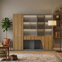 China Dark Wood Grain File Cabinet, Storage Cabinet Suitable for Offices, Equipped with Light Strips and Glass Doors for sale