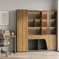 China Dark Wood Grain File Cabinet, Storage Cabinet Suitable for Offices, Equipped with Light Strips and Glass Doors for sale