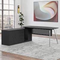 China Myidea Export and Foreign Trade Supervisor Desk Fingerprint Free Skin Feel Black Main Desk with Steel Feet Style for sale