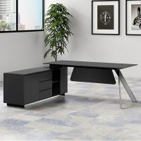 China Myidea Export and Foreign Trade Supervisor Desk Fingerprint Free Skin Feel Black Main Desk with Steel Feet Style for sale