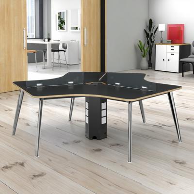 China Multi Person Facing Staff Desk, Steel Foot Screen, Staff Workstation, Irregular Three Person Staff Desk Desktop with Glass Screen for sale