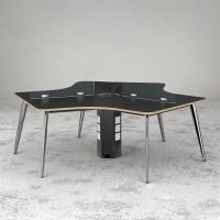 China Multi Person Facing Staff Desk, Steel Foot Screen, Staff Workstation, Irregular Three Person Staff Desk Desktop with Glass Screen for sale