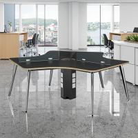 China Multi Person Facing Staff Desk, Steel Foot Screen, Staff Workstation, Irregular Three Person Staff Desk Desktop with Glass Screen for sale
