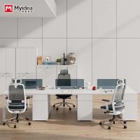 China Commercial-Grade Staff Workstation – Opposing Desks with Glass Screen, Steel Frame, and Storage Compartments – Ideal for Corporate Offices. for sale