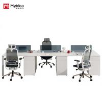 China Commercial-Grade Staff Workstation – Opposing Desks with Glass Screen, Steel Frame, and Storage Compartments – Ideal for Corporate Offices. for sale