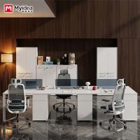 China Commercial-Grade Staff Workstation – Opposing Desks with Glass Screen, Steel Frame, and Storage Compartments – Ideal for Corporate Offices. for sale