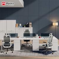 China Commercial-Grade Staff Workstation – Opposing Desks with Glass Screen, Steel Frame, and Storage Compartments – Ideal for Corporate Offices. for sale