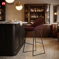 China Commercial-Grade Contemporary Fabric Bar Stool with Matte Black Steel Base Eco-Friendly Durable for Office Buildings for sale