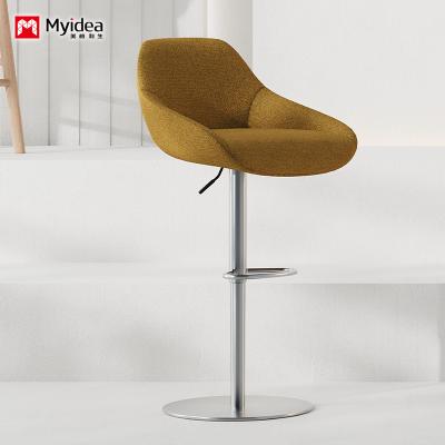 China Commercial-Grade Luxury Fabric Bar Stool with Durable Polished Stainless Steel Pedestal for Office Buildings Home Bars Kitchens for sale