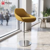 China Commercial-Grade Luxury Fabric Bar Stool with Durable Polished Stainless Steel Pedestal for Office Buildings Home Bars Kitchens for sale