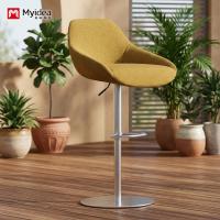 China Commercial-Grade Luxury Fabric Bar Stool with Durable Polished Stainless Steel Pedestal for Office Buildings Home Bars Kitchens for sale